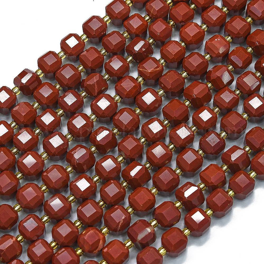 China Factory Natural Red Jasper Beads Strands, with Seed Beads, Faceted Table Cut Cube 8~9.3x8 ...